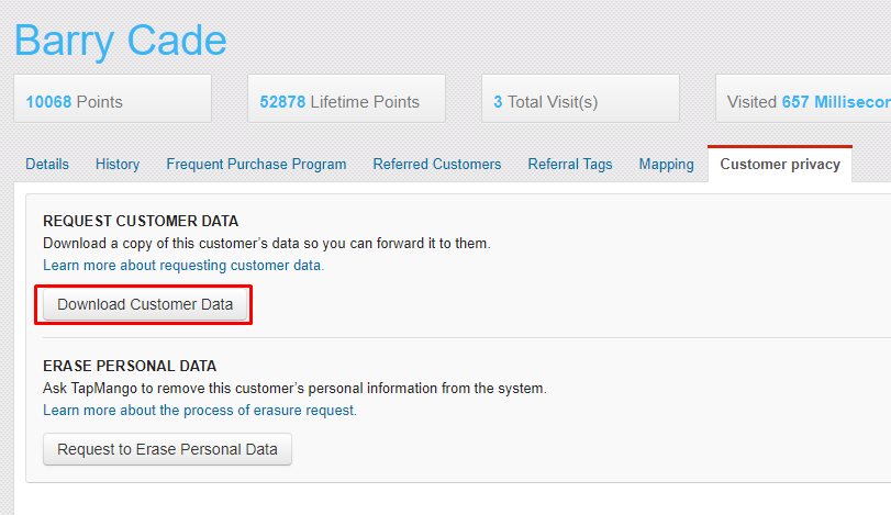 Customer Data - Handling Personal Data Requests – TapMango Inc.