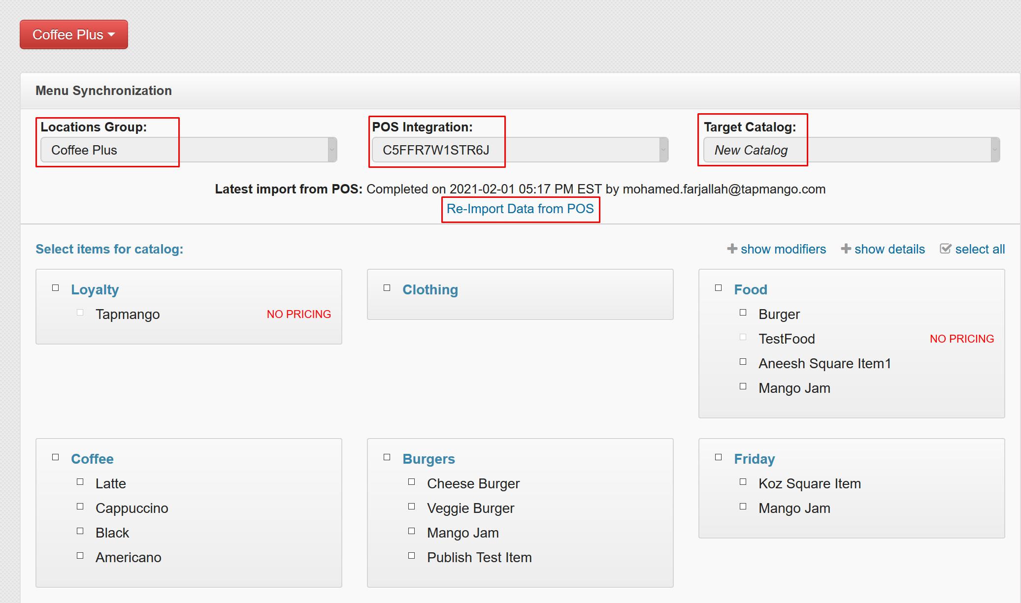 POS Menu Importing and Syncing – TapMango Inc.